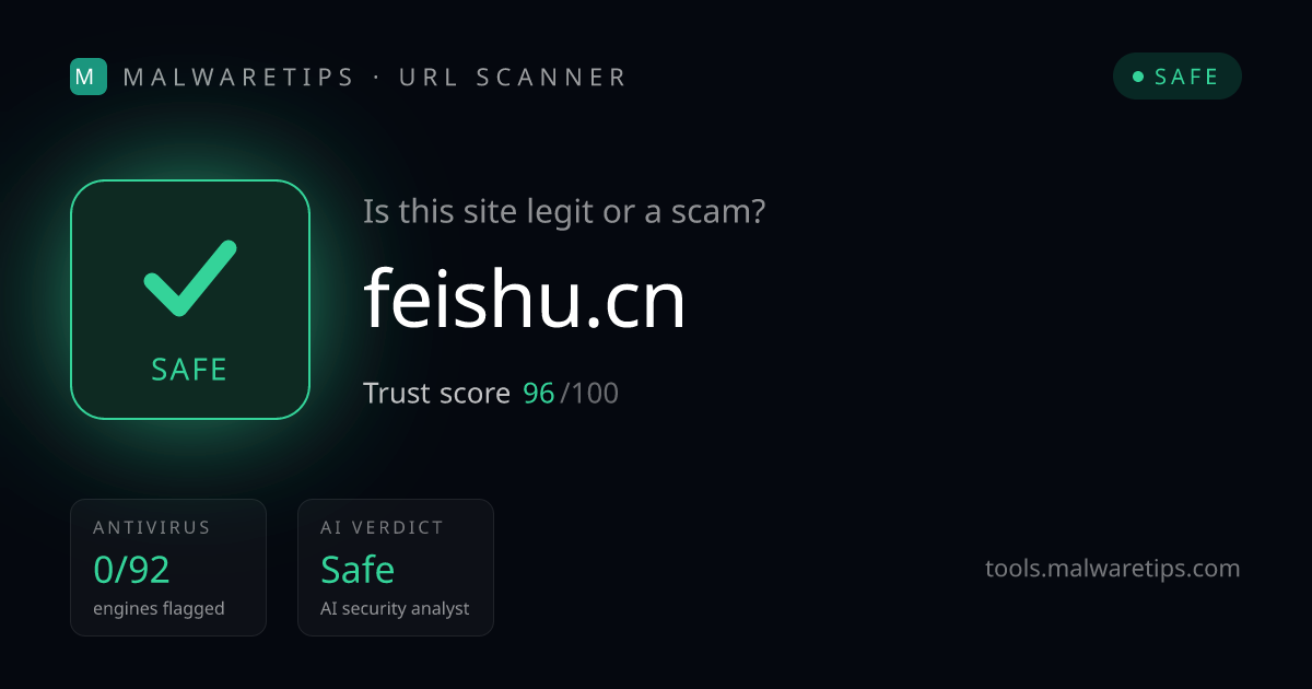Feishu.cn: Is It Safe? Read Our Honest Review · MalwareTips Tools