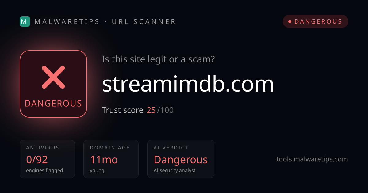 Streamimdb.com: Scam or Legit? Read This or Get Scammed · MalwareTips Tools